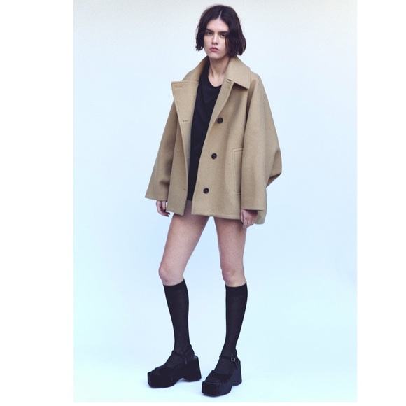 Zara | Jackets & Coats | Zara Cropped Oversized Coat Zw Collection ...